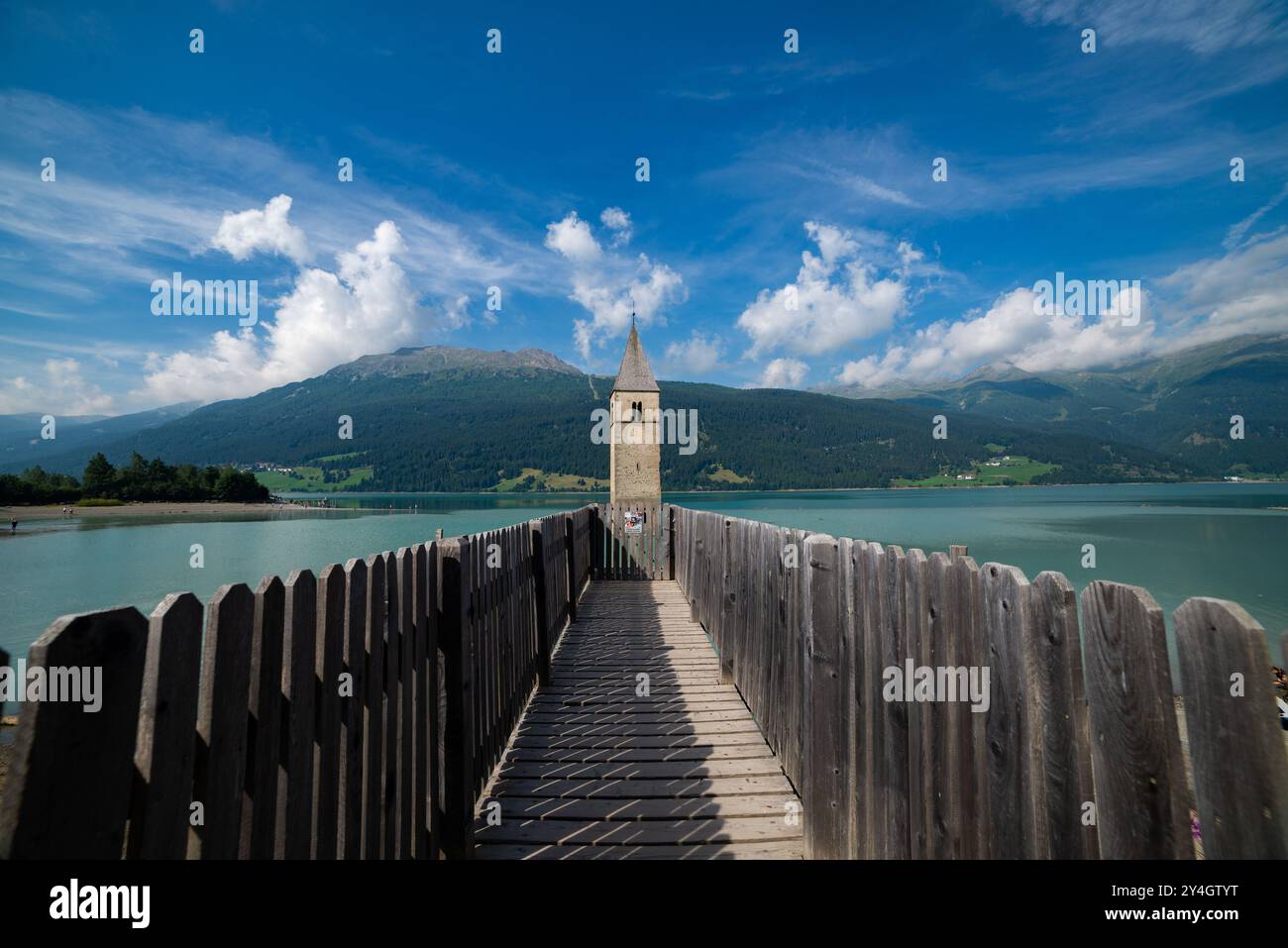 View of Lake Resia - Italy where you can admire the famous bell tower ...