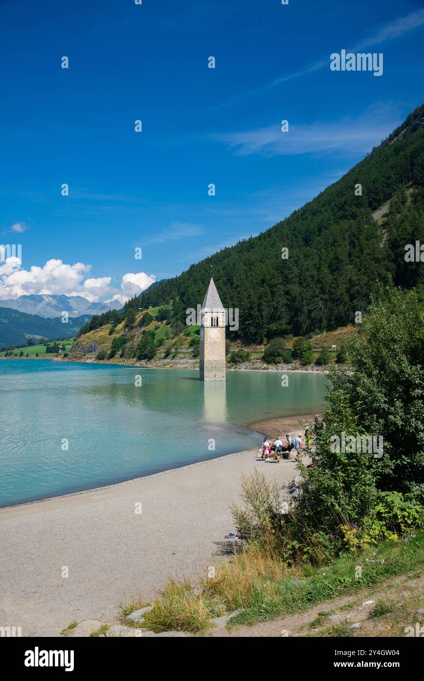 View of Lake Resia - Italy where you can admire the famous bell tower ...