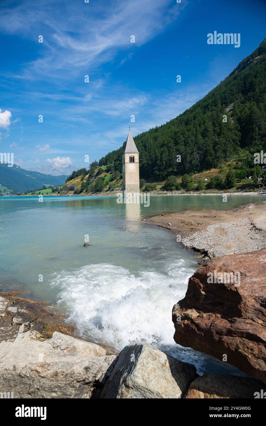 View of Lake Resia - Italy where you can admire the famous bell tower ...
