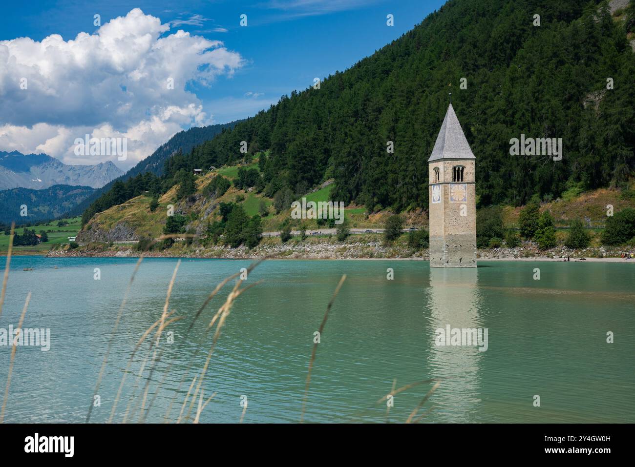 View of Lake Resia - Italy where you can admire the famous bell tower ...