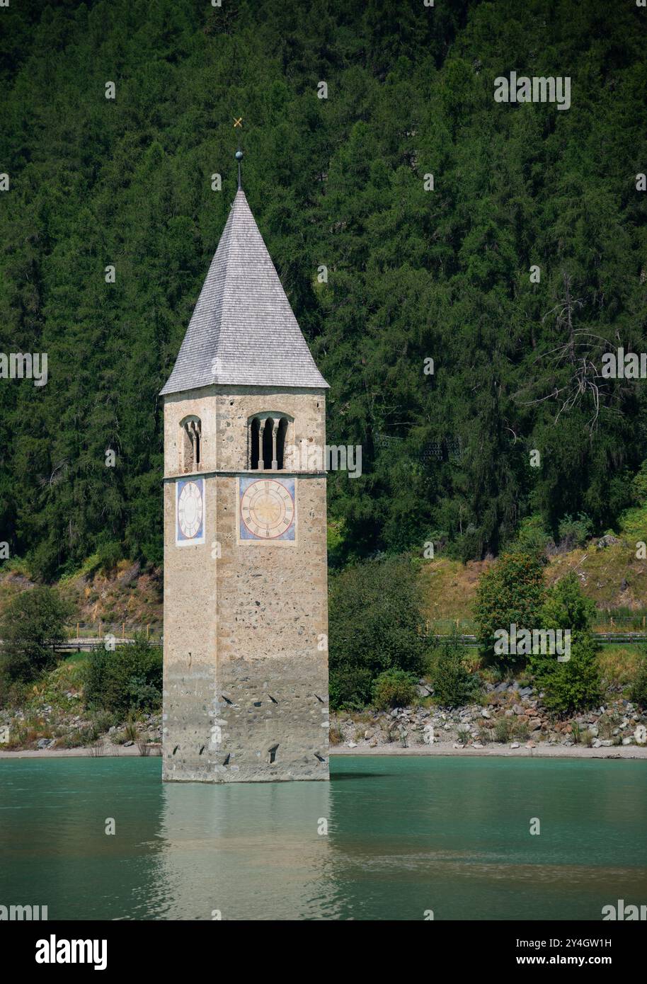 View of Lake Resia - Italy where you can admire the famous bell tower ...