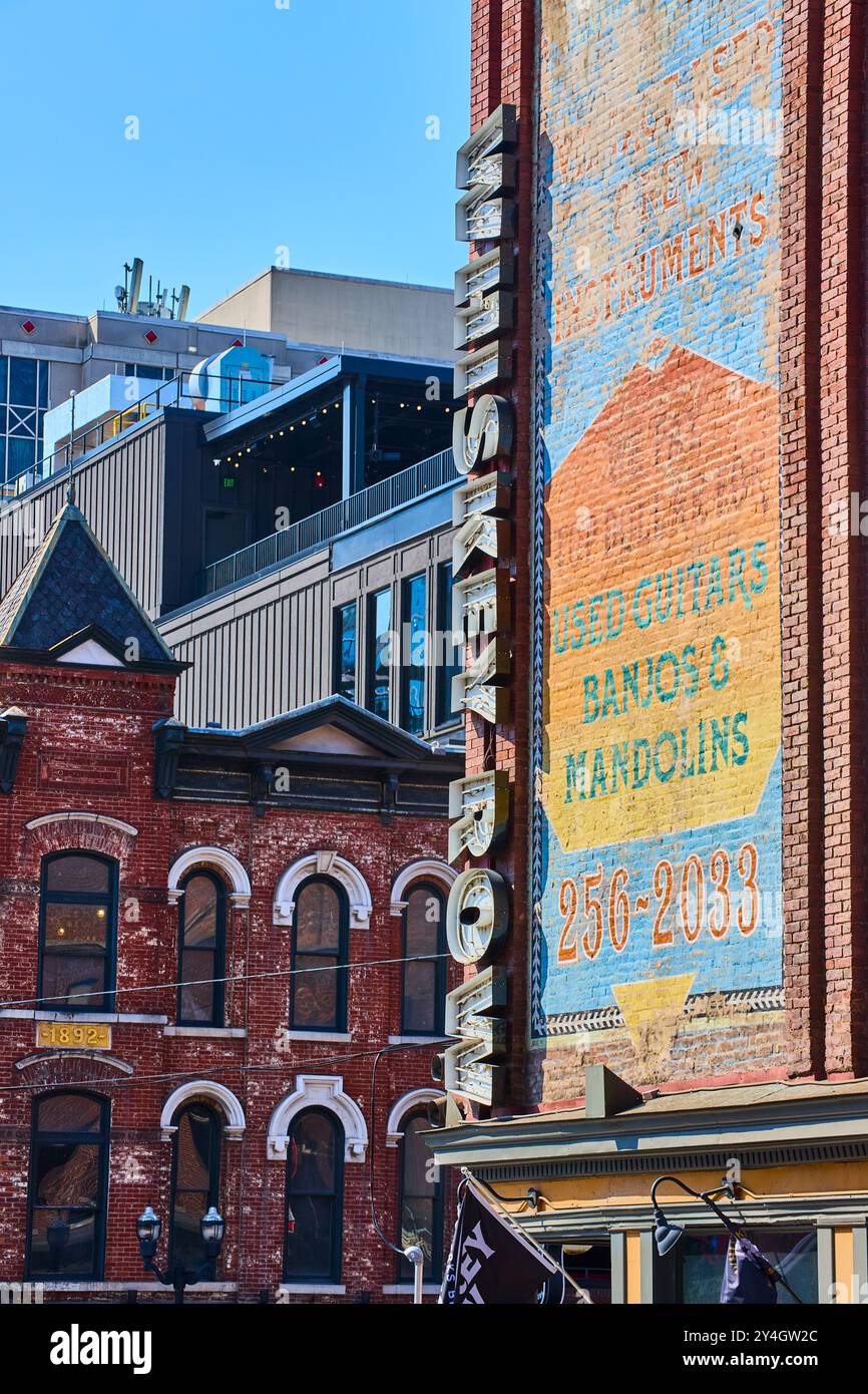 Whiskey Row Brick Building Mural on Broadway Street Eye-Level ...