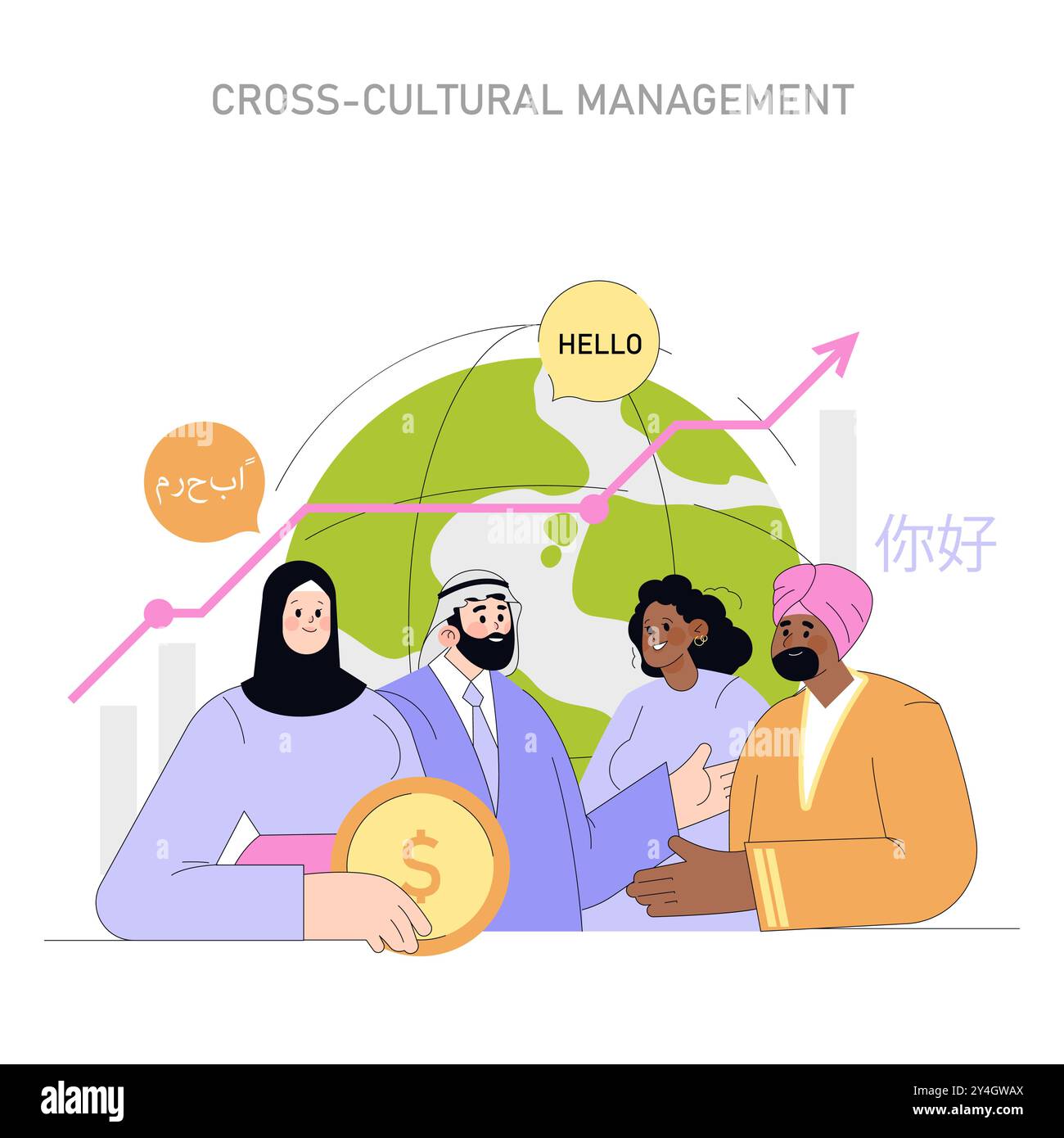 Global Market Expansion concept. Diverse professionals collaborating ...