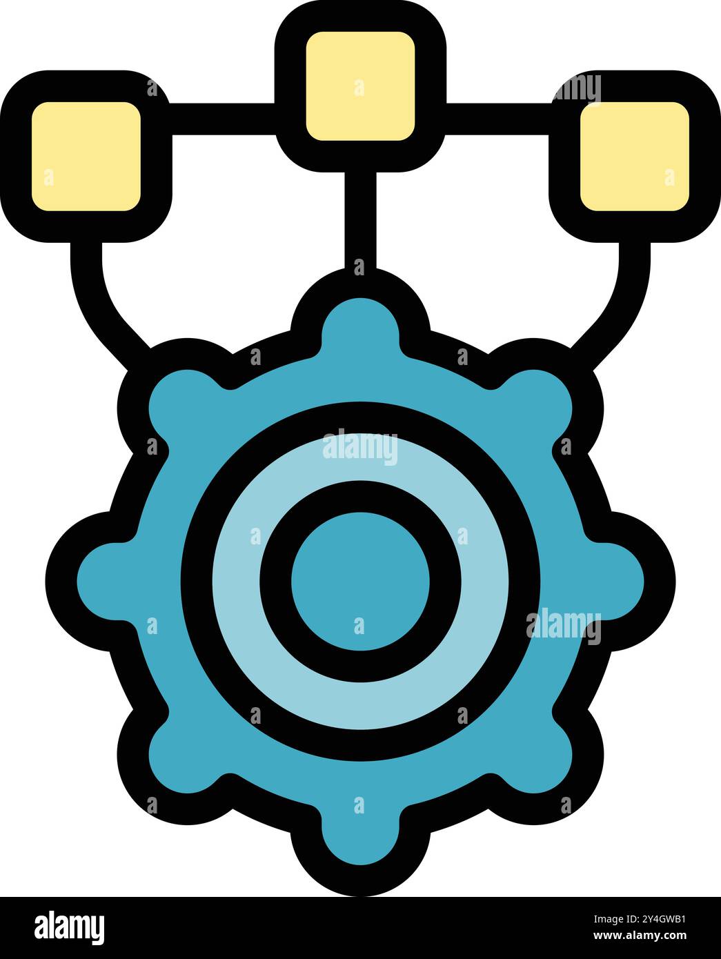 Workflow automation system managing processes, represented by a gear ...