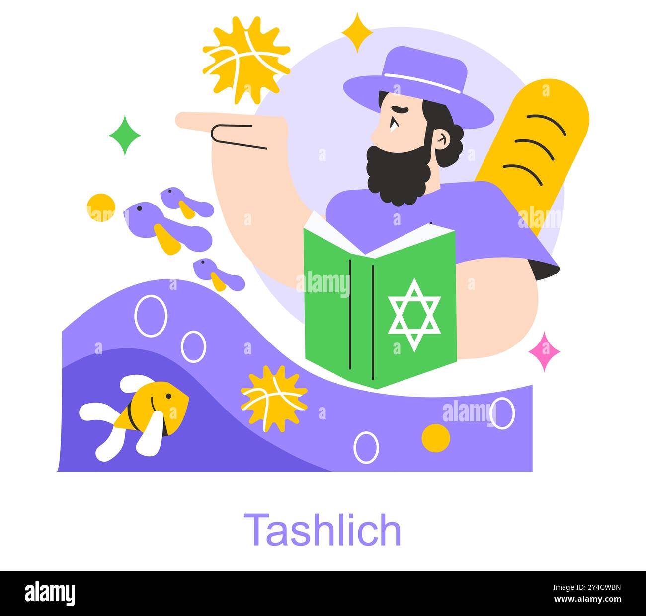 Rosh Hashanah Tashlich concept. An illustration of a Jewish man ...