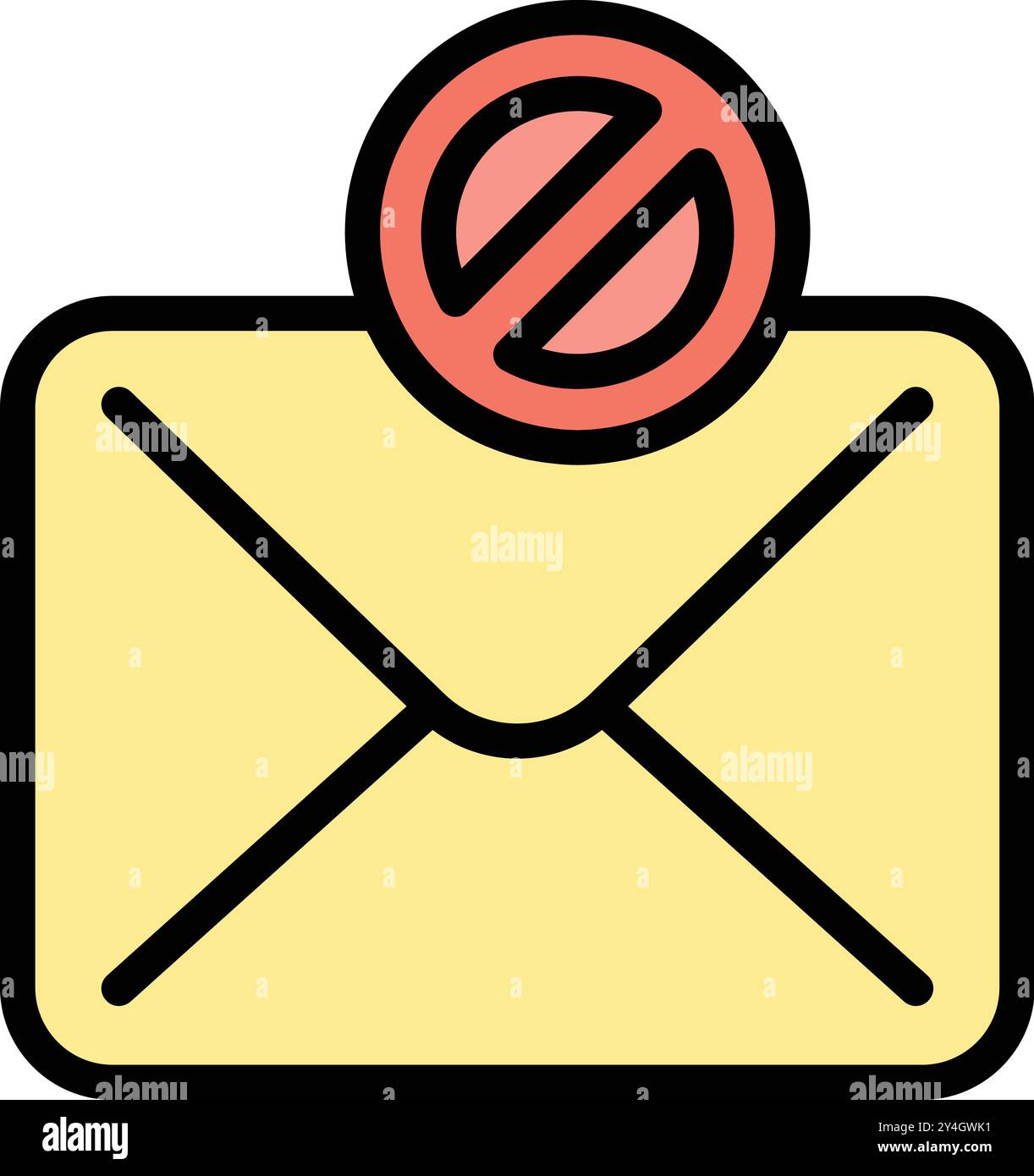 This vector illustration shows a closed yellow envelope with a red ...