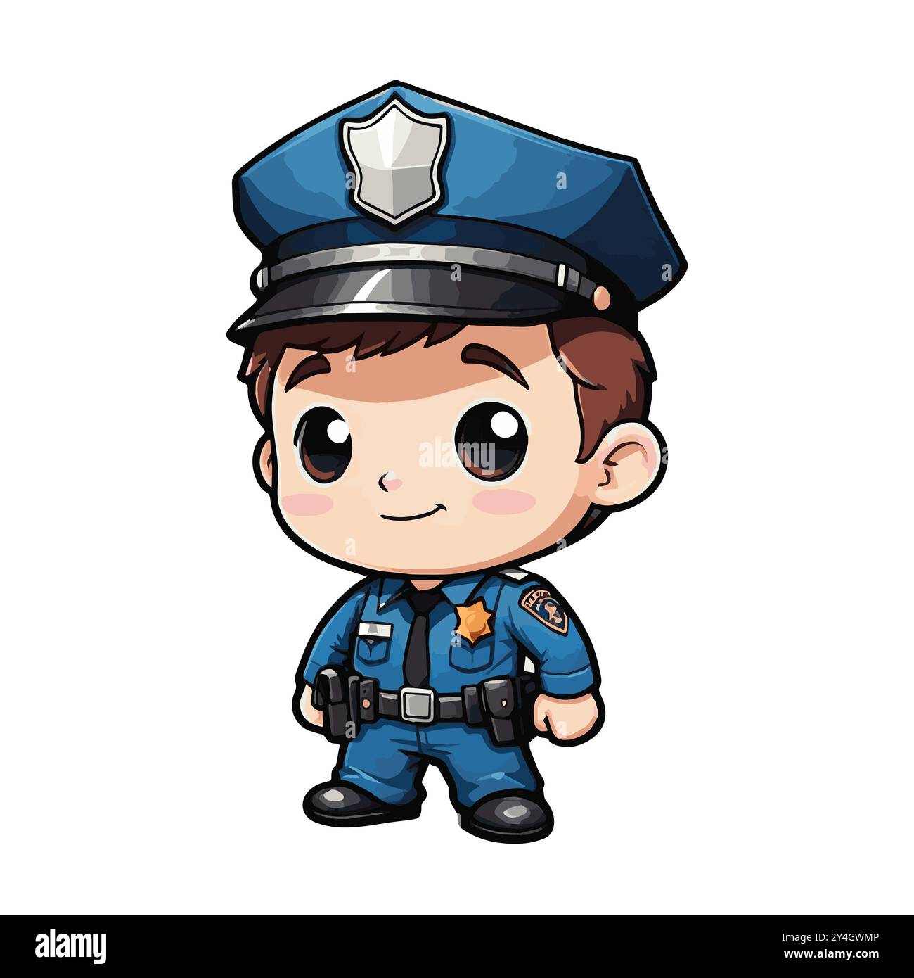Cute little boy, hero policeman in blue uniform, cartoon character ...