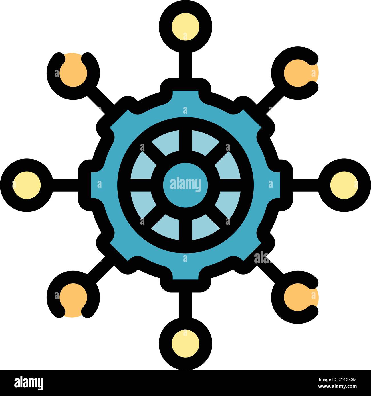 Gear Connecting Dots Is Representing A Digital Network Hub System For Global Communication Stock