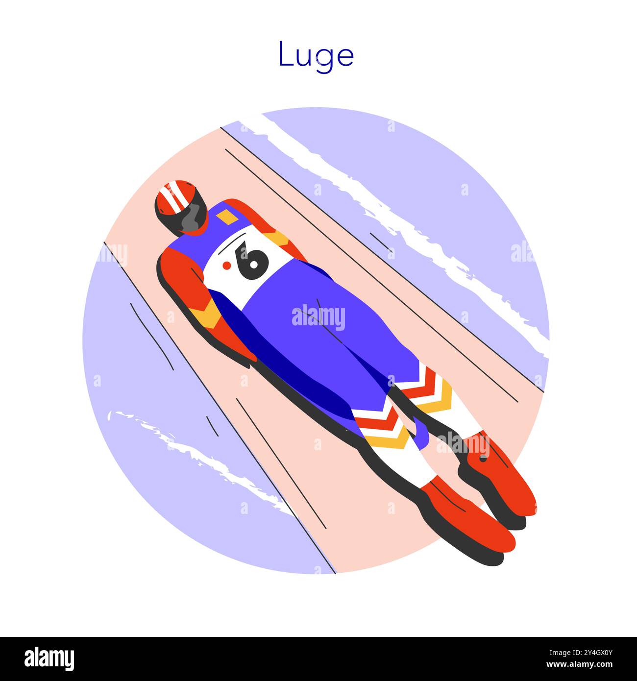 Winter sports concept. An athlete swiftly races down an icy track in a ...