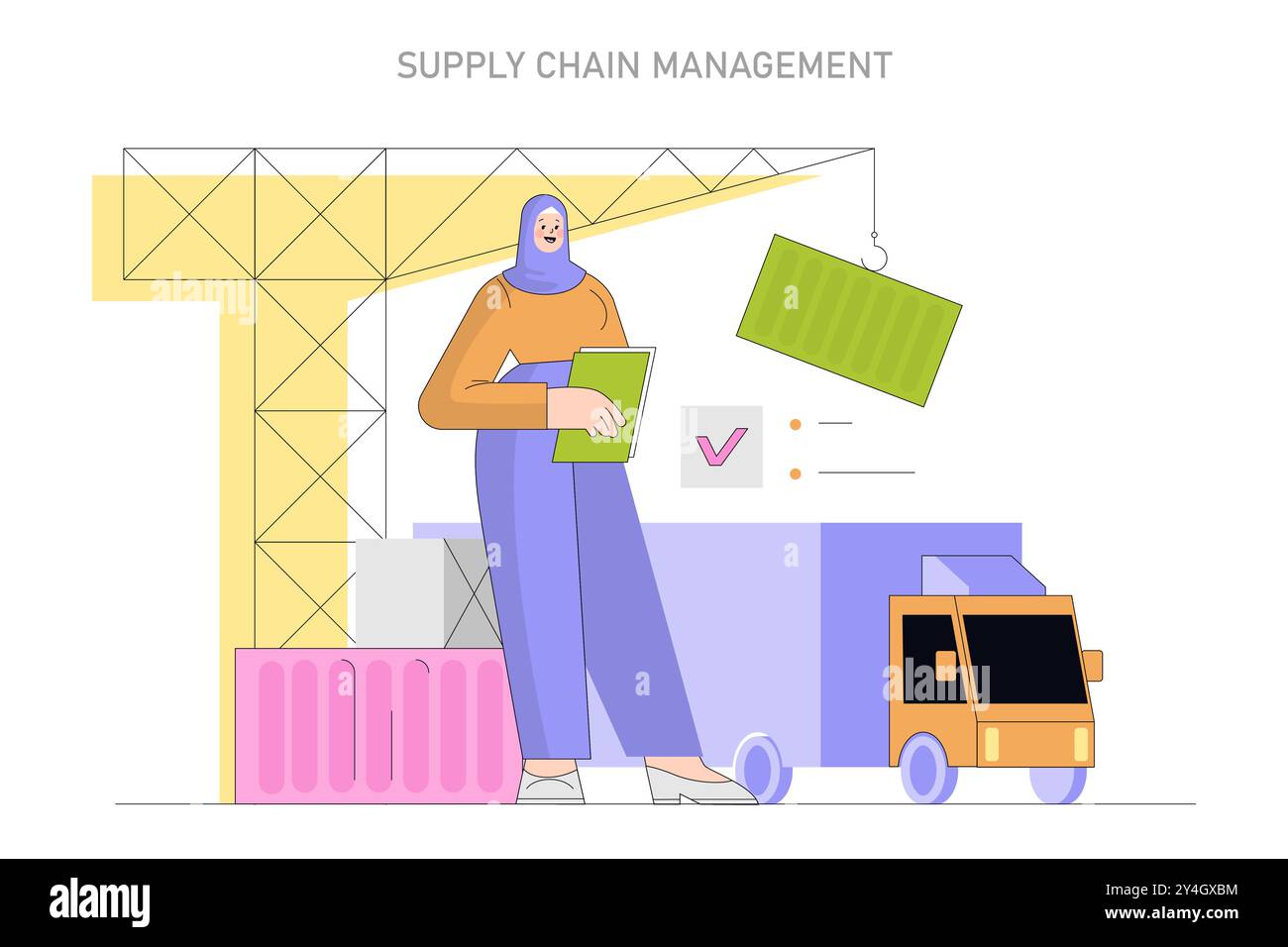 Supply Chain Management concept. Professional overseeing logistics operations with cargo and ...