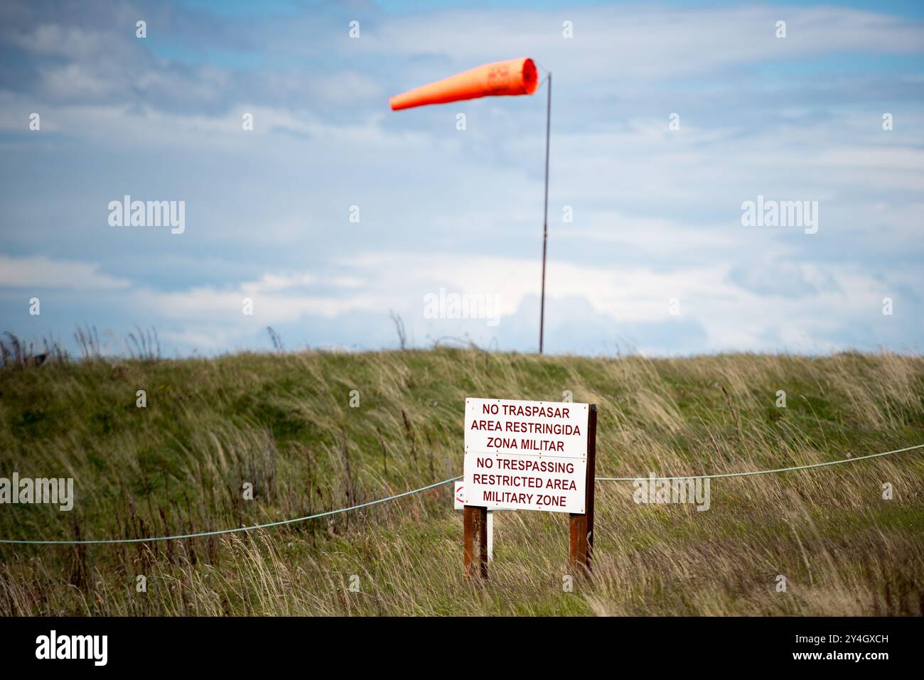 A windsock blows in strong wind at Ushuaia Airport, Argentina Stock ...