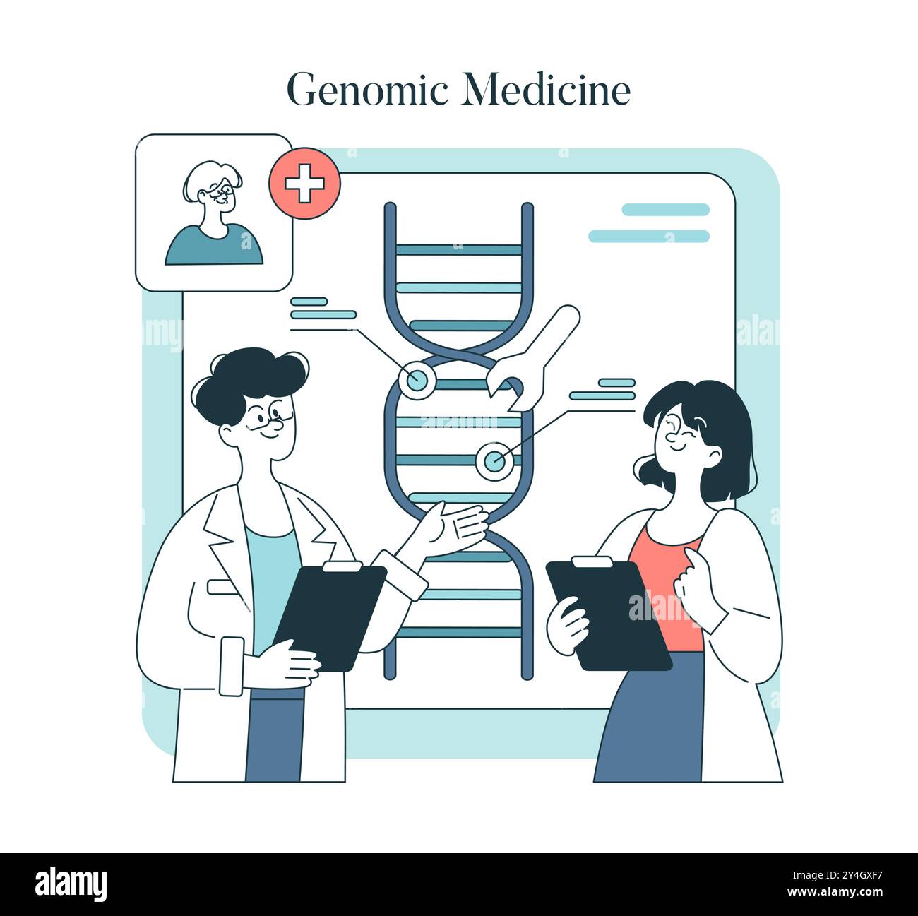 Genomic Medicine concept. Two scientists analyze DNA structure ...