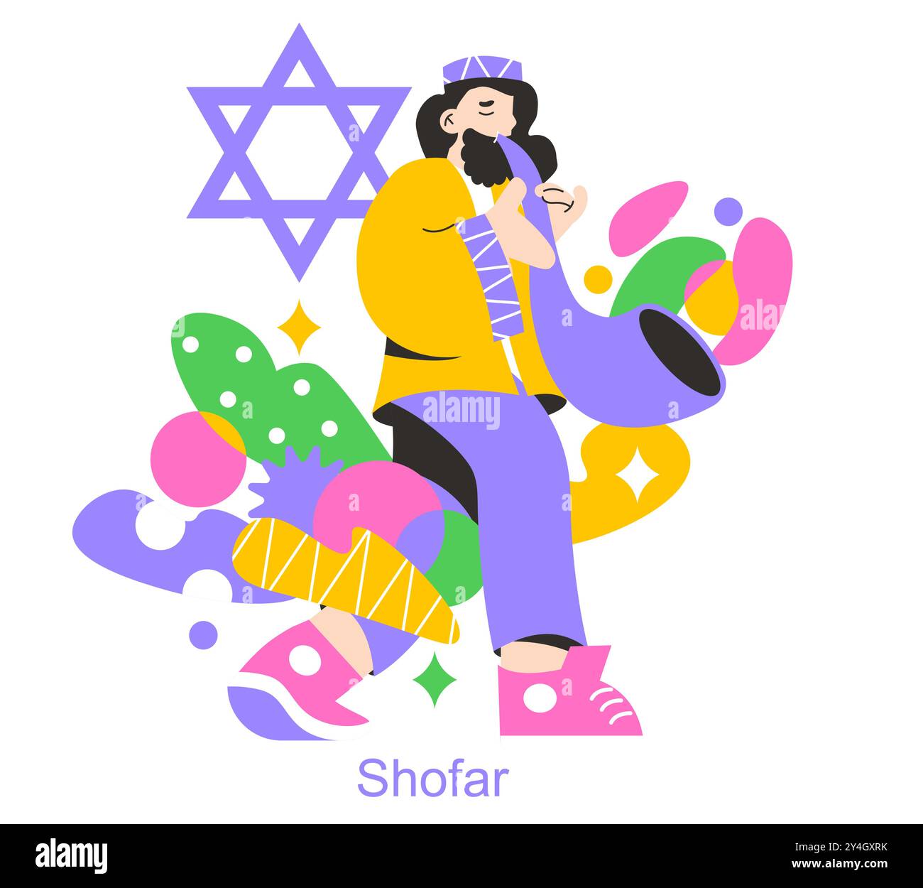 Rosh Hashanah concept. Jewish man blows the shofar, celebrating the ...