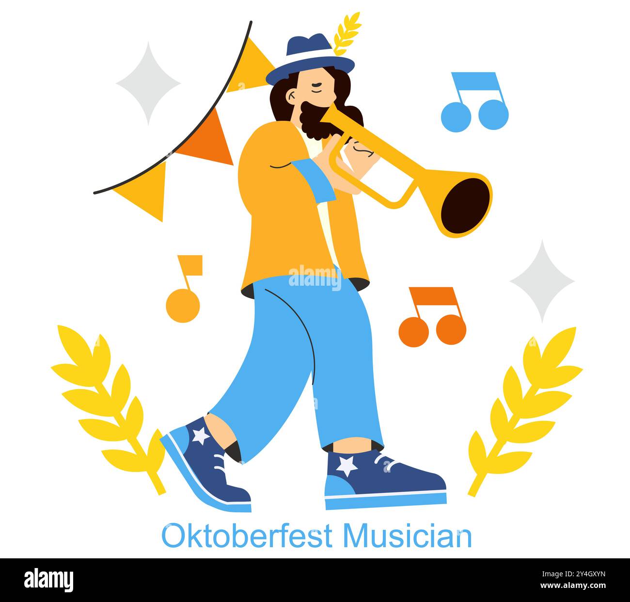 Oktoberfest celebration concept. Illustration of a joyful musician ...