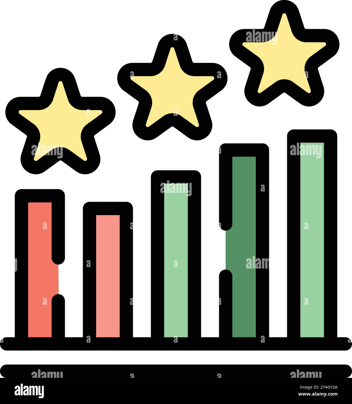 Colorful bar chart representing growth with three stars visualizing a ...