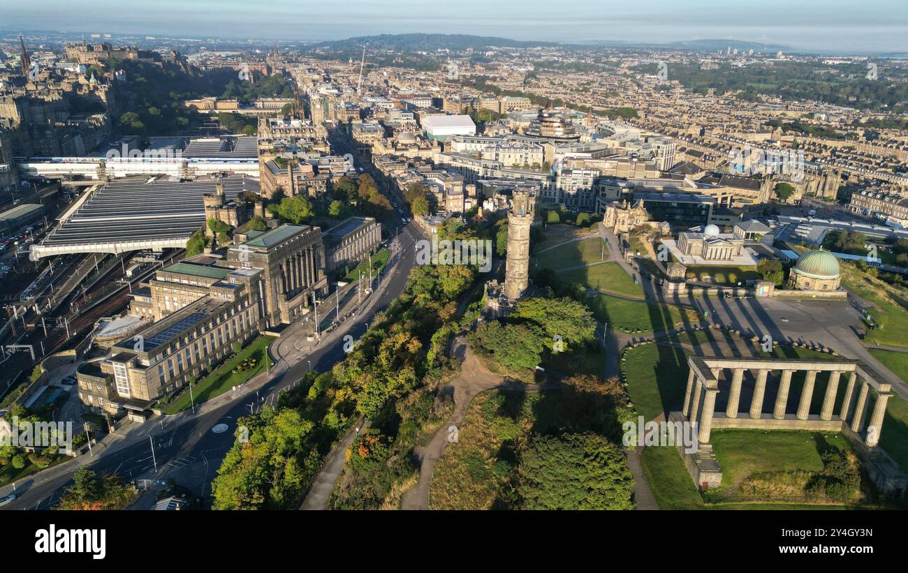Aerial drone view of the National Monument, Nelson Monument and the ...