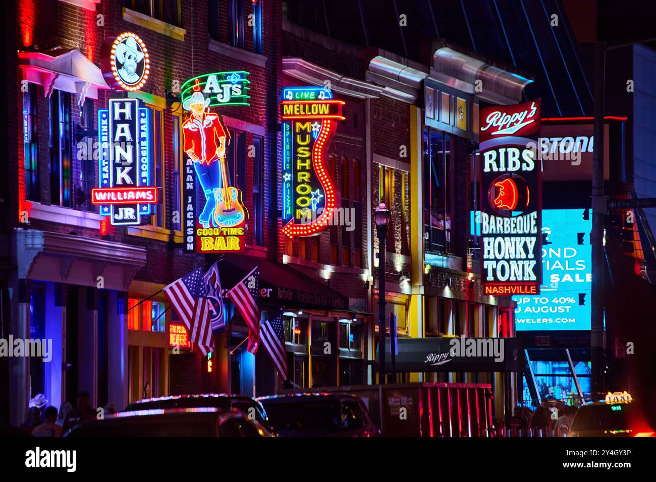 Nashville Neon Nightlife Scene on Broadway Street Pedestrian View Stock ...