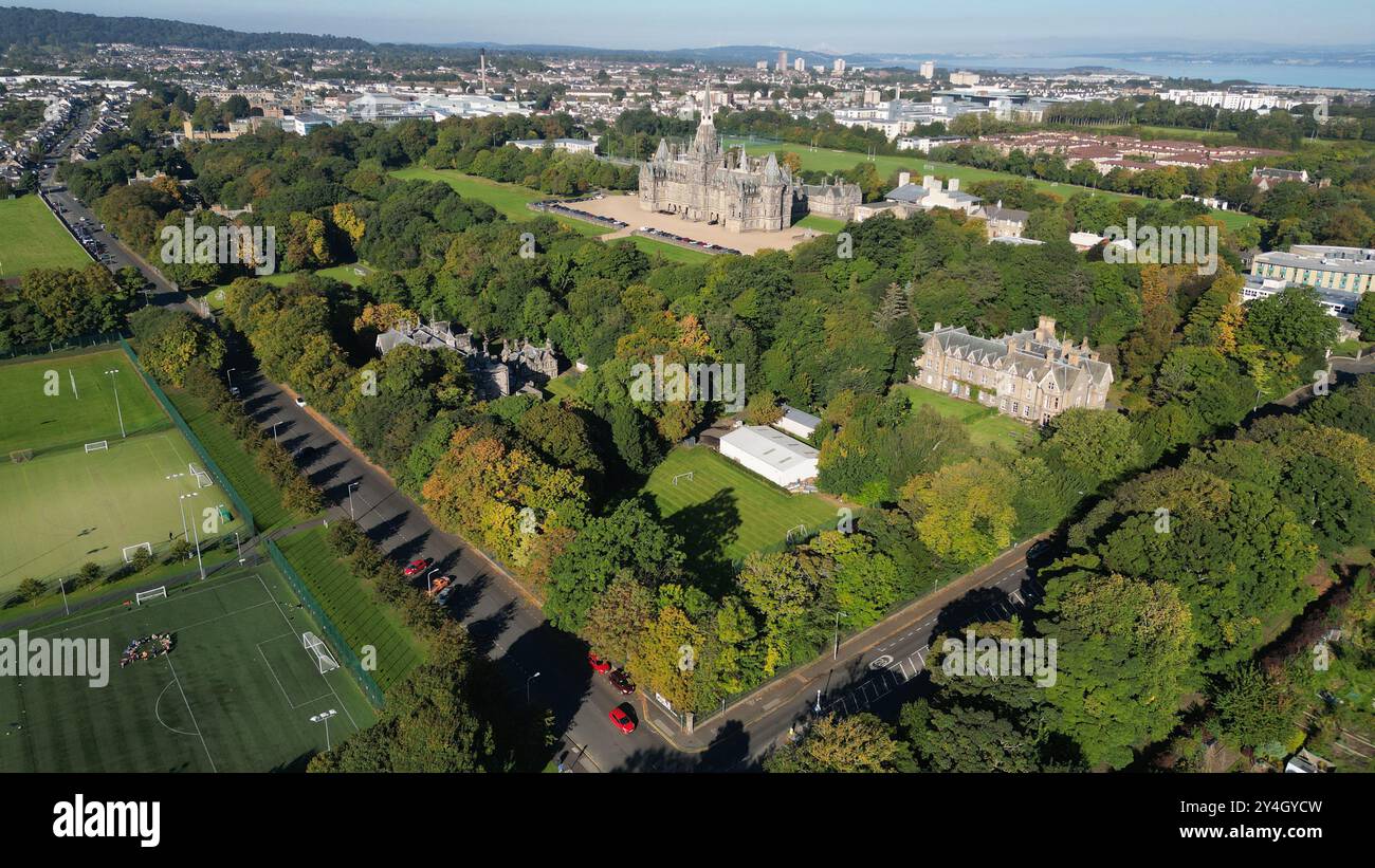 Aerial view of Fettes College, Craigleith area, Edinburgh, Scotland ...