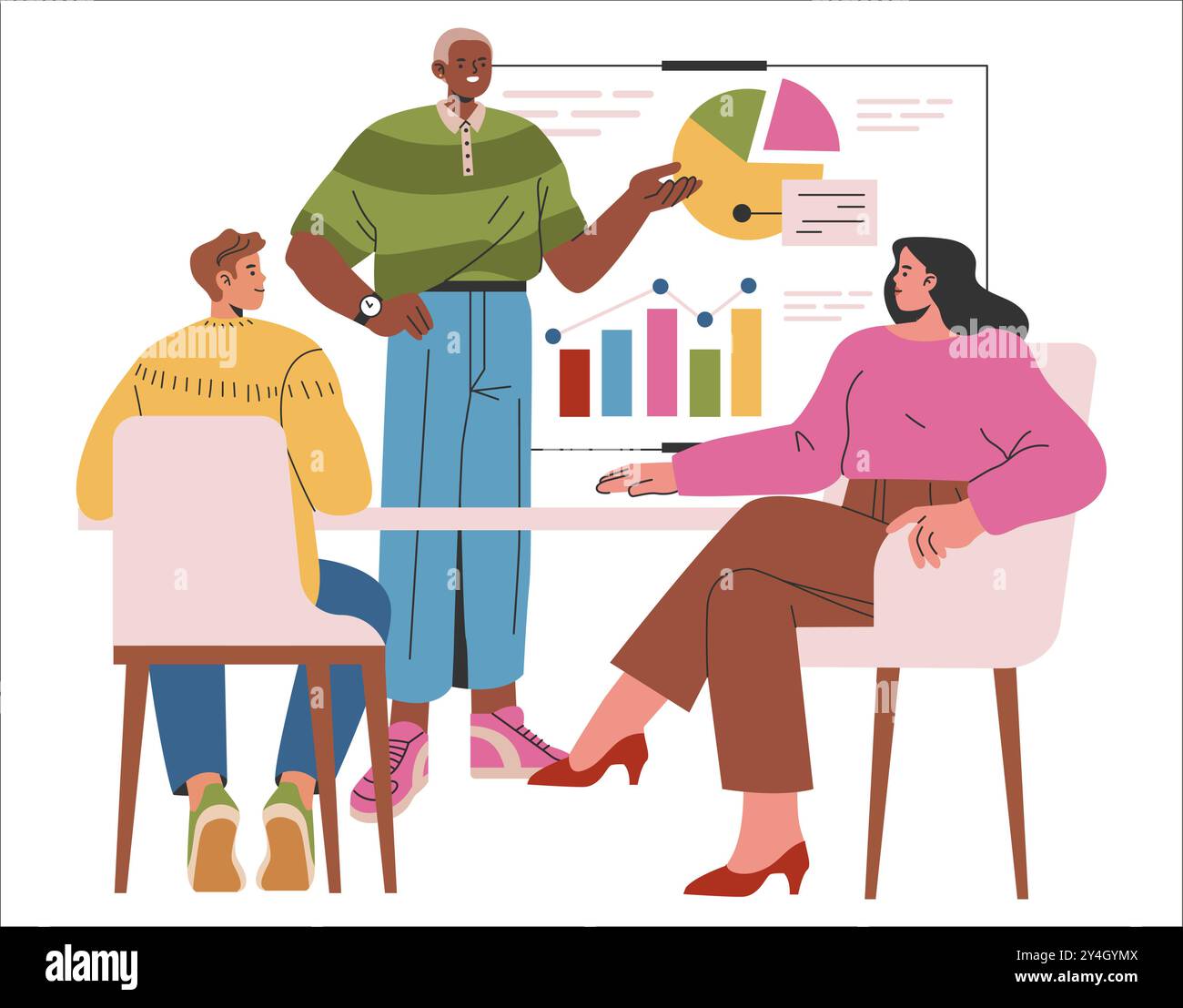 Young businessman presents data to colleagues in a meeting. Team ...