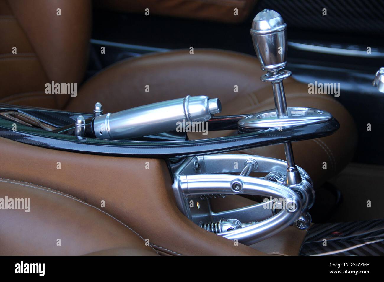Manual gear shift and handbrake inside the passenger car Stock Photo ...