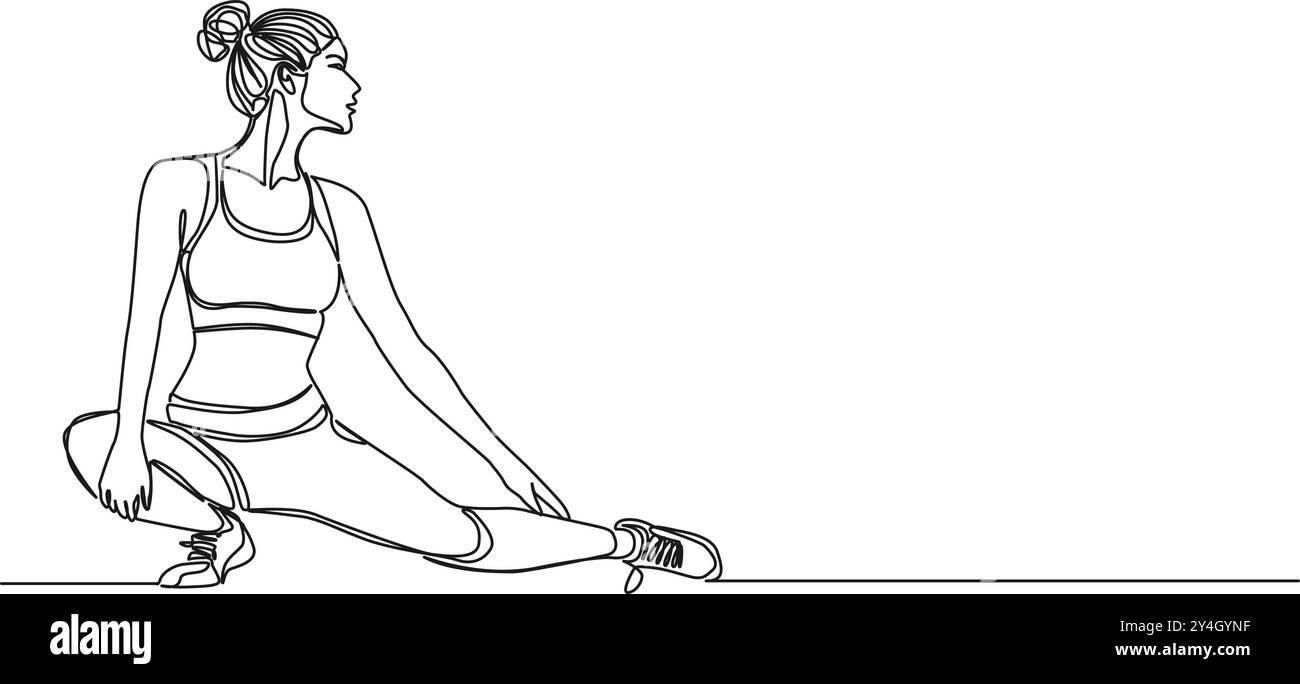 continuous single line drawing of female athlete stretching, line art ...