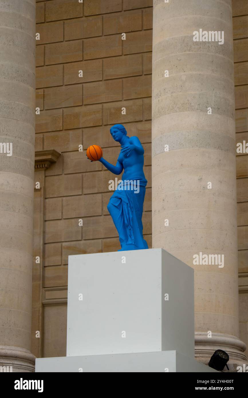 France - Olympic Games Paris 2024. Colorful statues adorning the facade ...