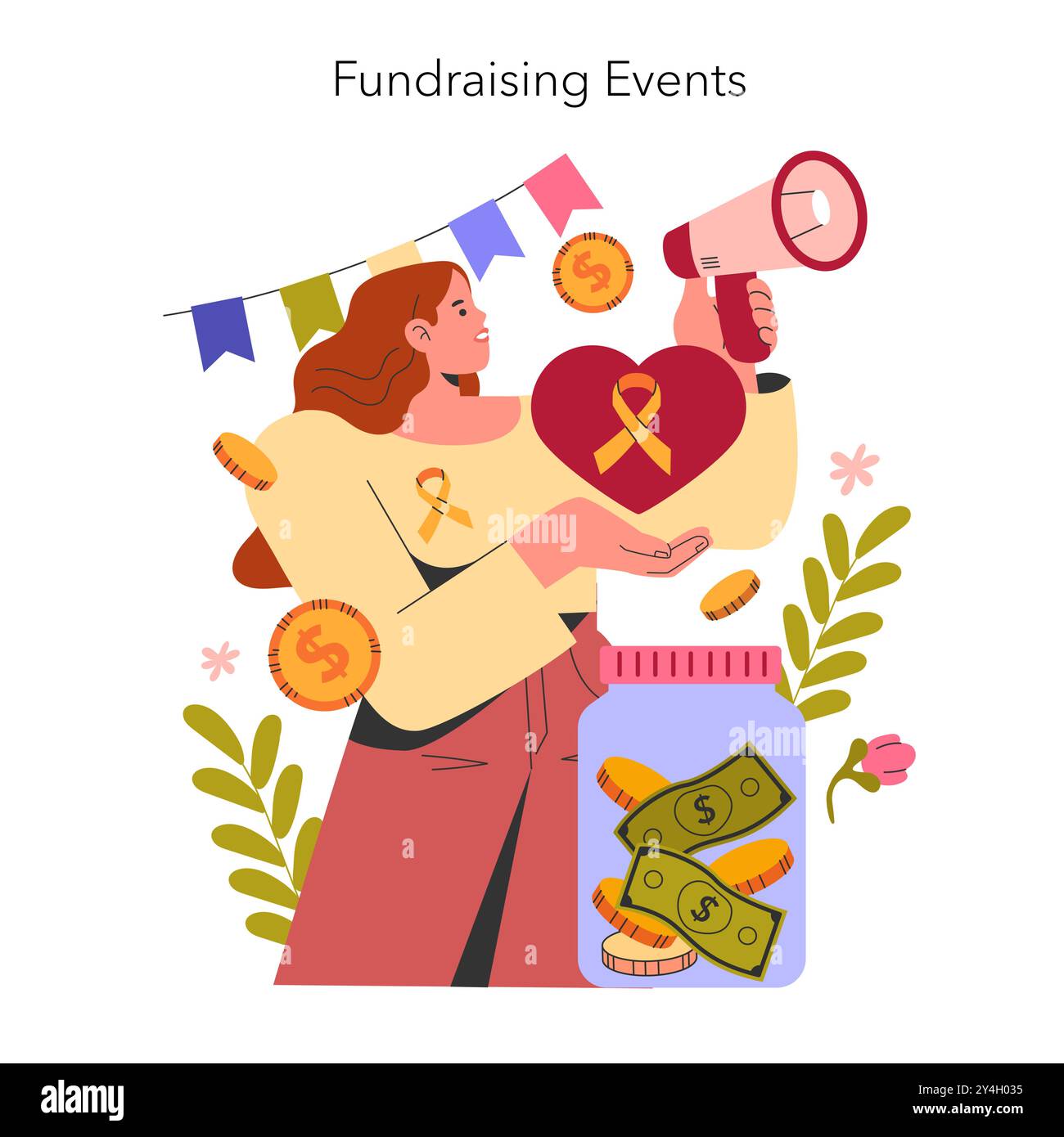 Childhood Cancer Awareness Month concept. Activist with megaphone at a ...