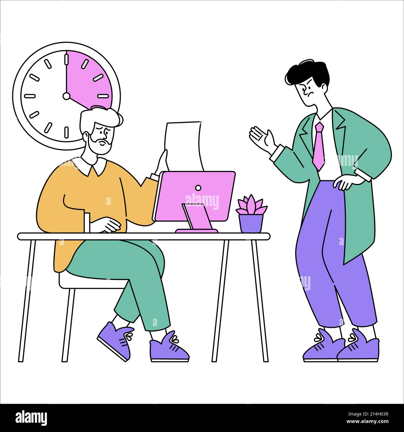 Business meeting concept. A seated man with laptop discusses work with ...