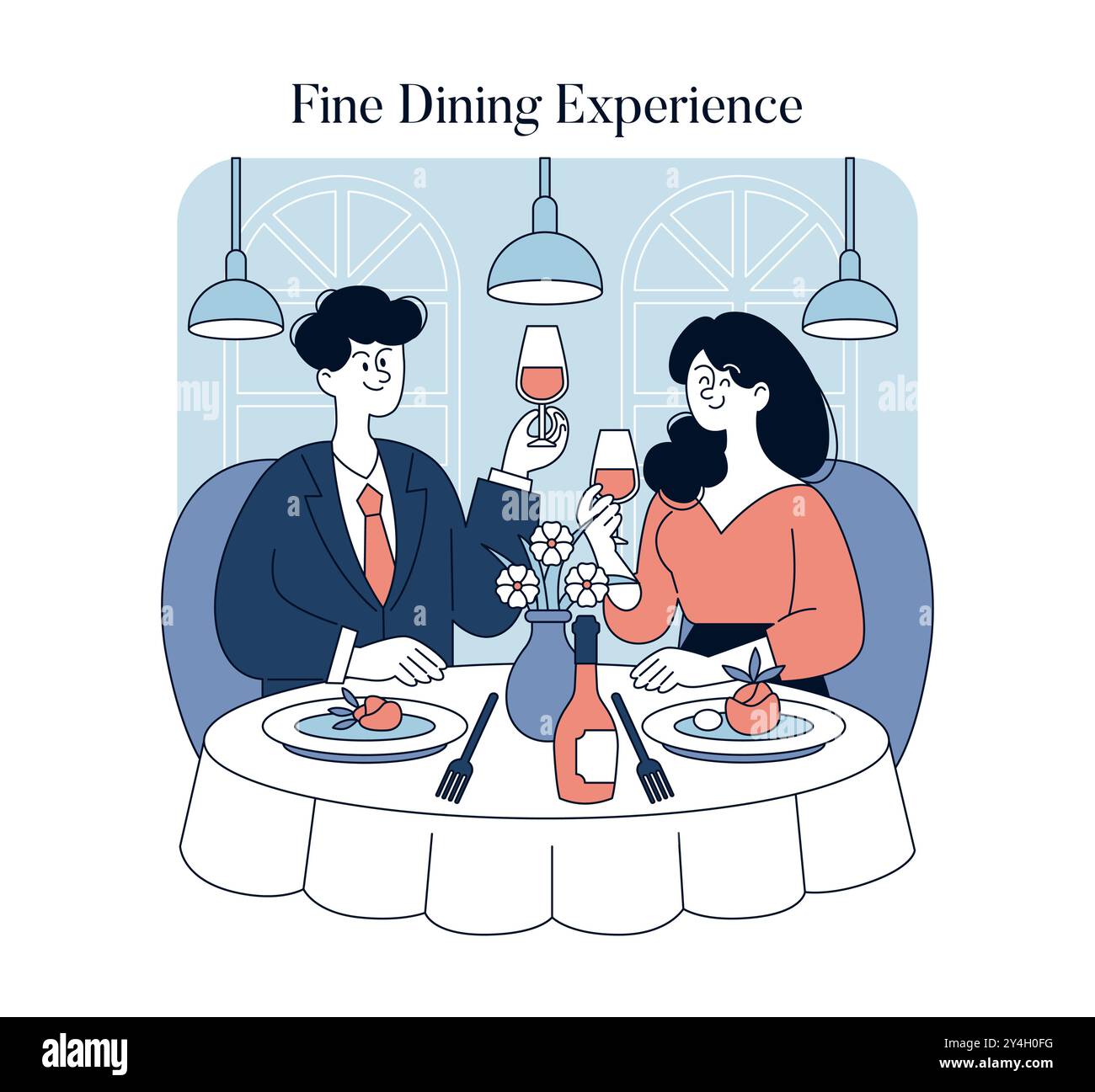 Fine dining experience concept. Elegant couple enjoys a romantic dinner ...