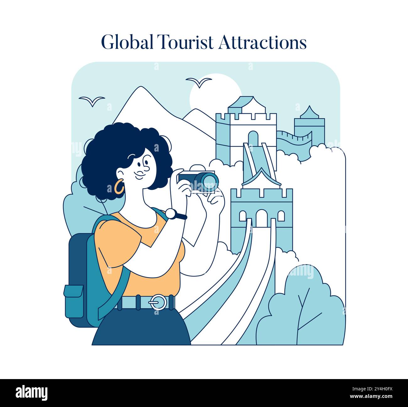 World Tourism Day concept. Illustration capturing a traveler ...