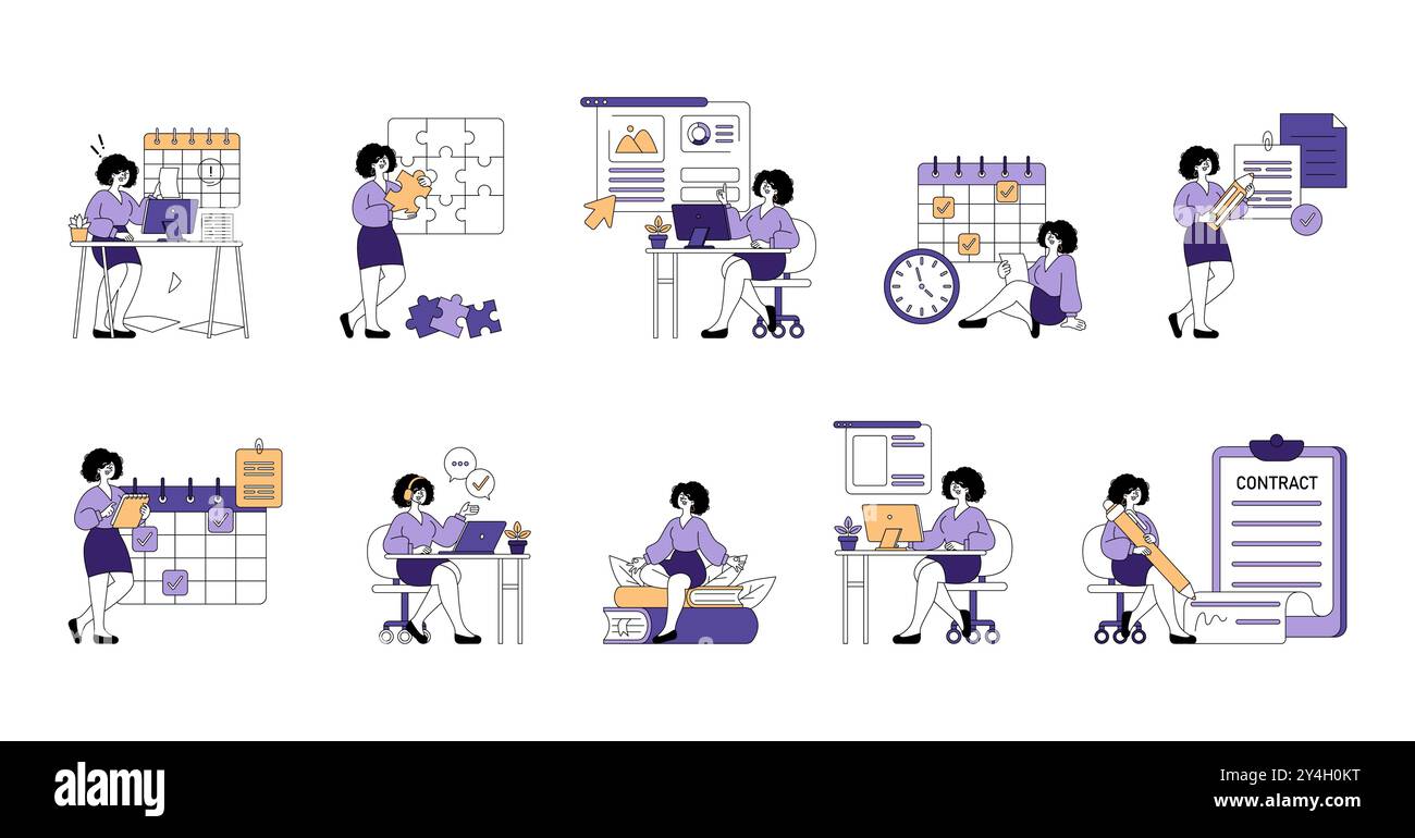 Businesswoman character set. Efficient office workflow and task ...