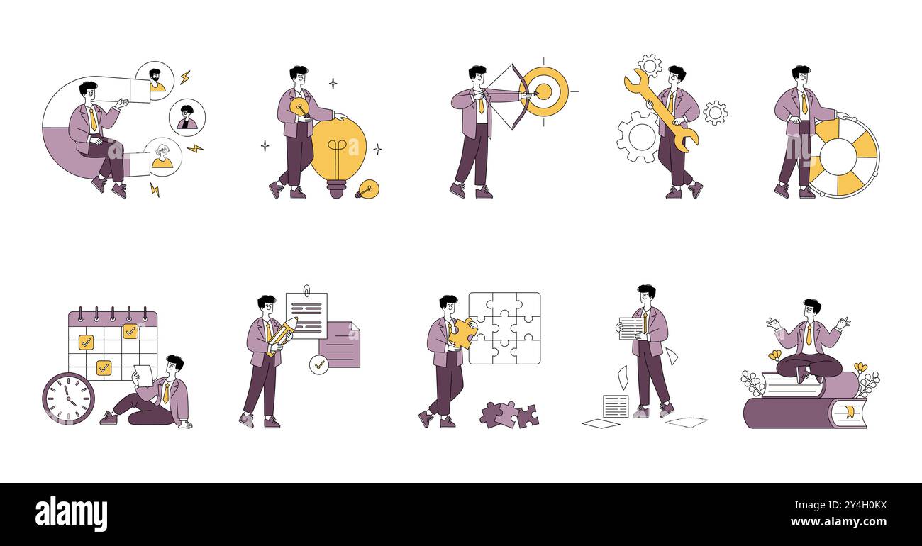 Business Man set. Dynamic office activities and corporate management ...