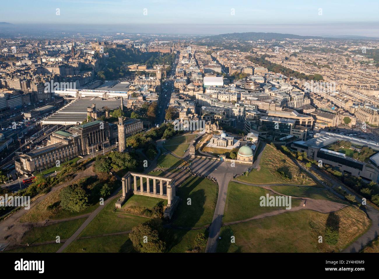 Aerial drone view of the National Monument, Nelson Monument and the ...