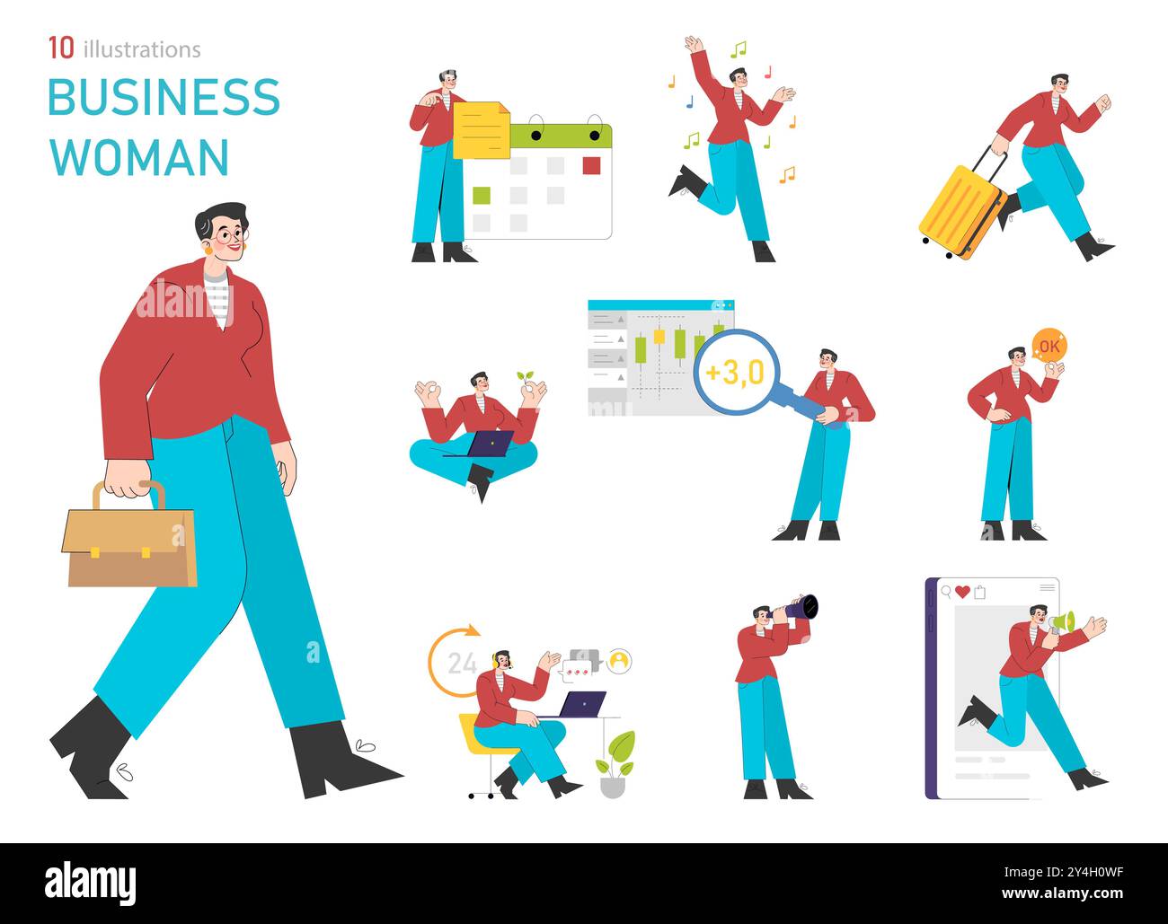 Multitasking woman laptop planning vector efficiency technology hi-res ...