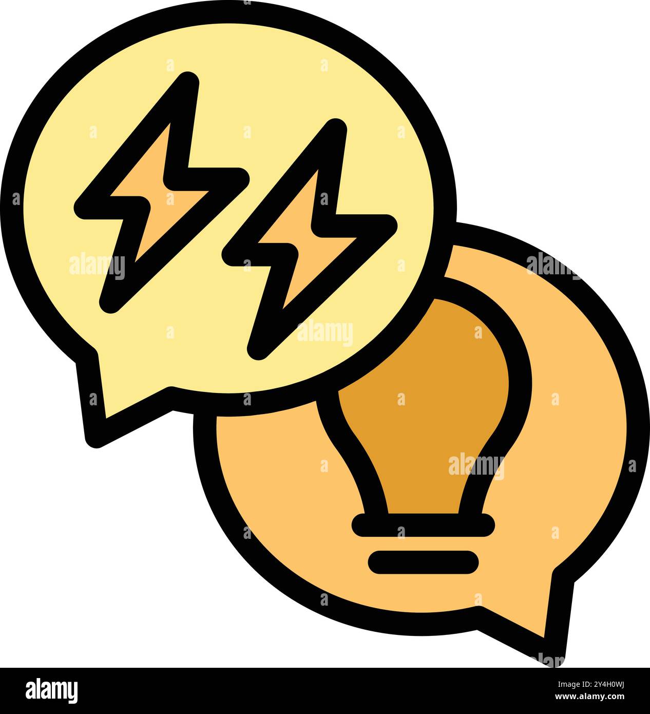 Two speech bubbles overlapping with lightning bolts and a light bulb symbolizing a productive ...