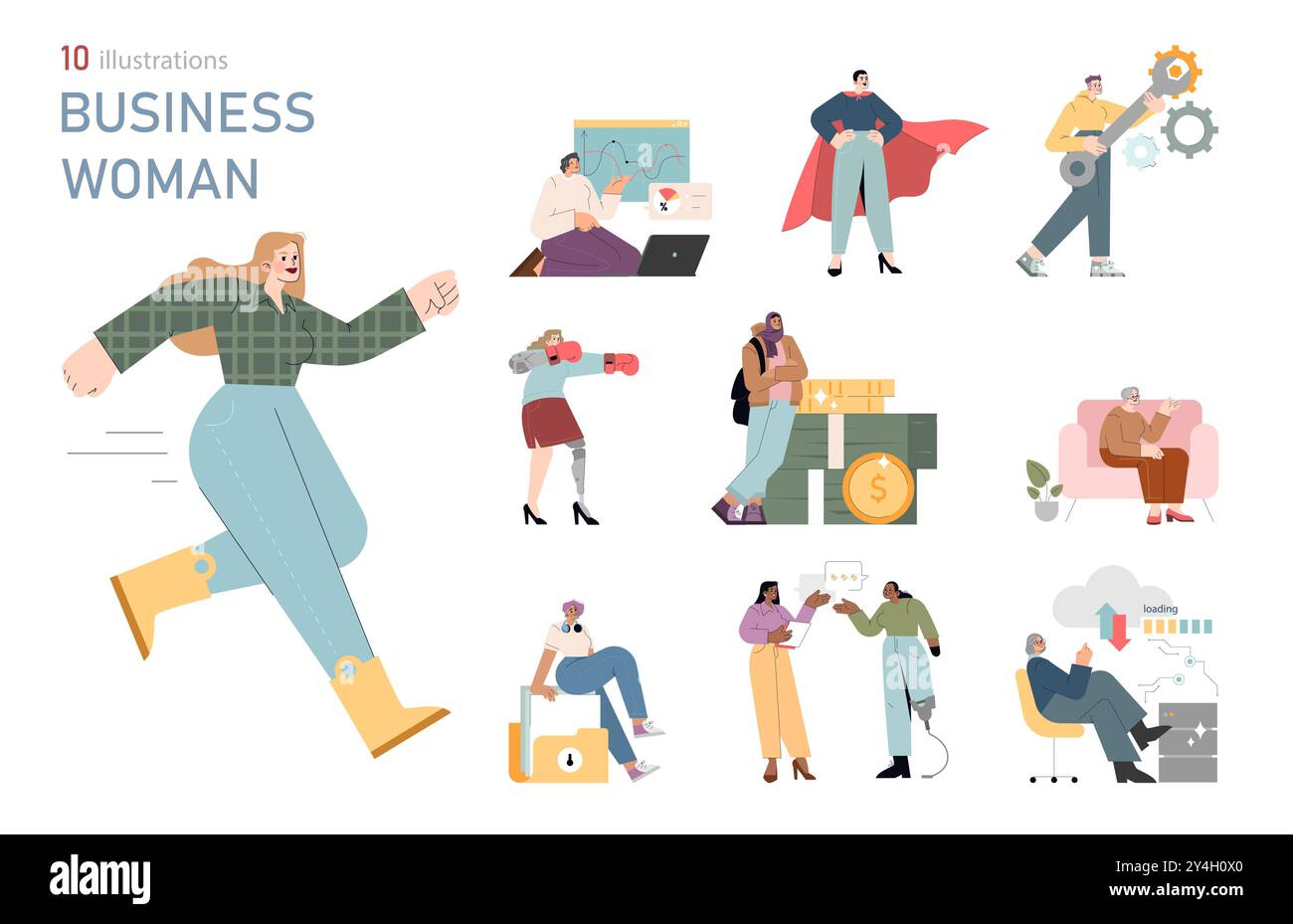 Business Woman set. Diverse professions and roles of modern women in ...