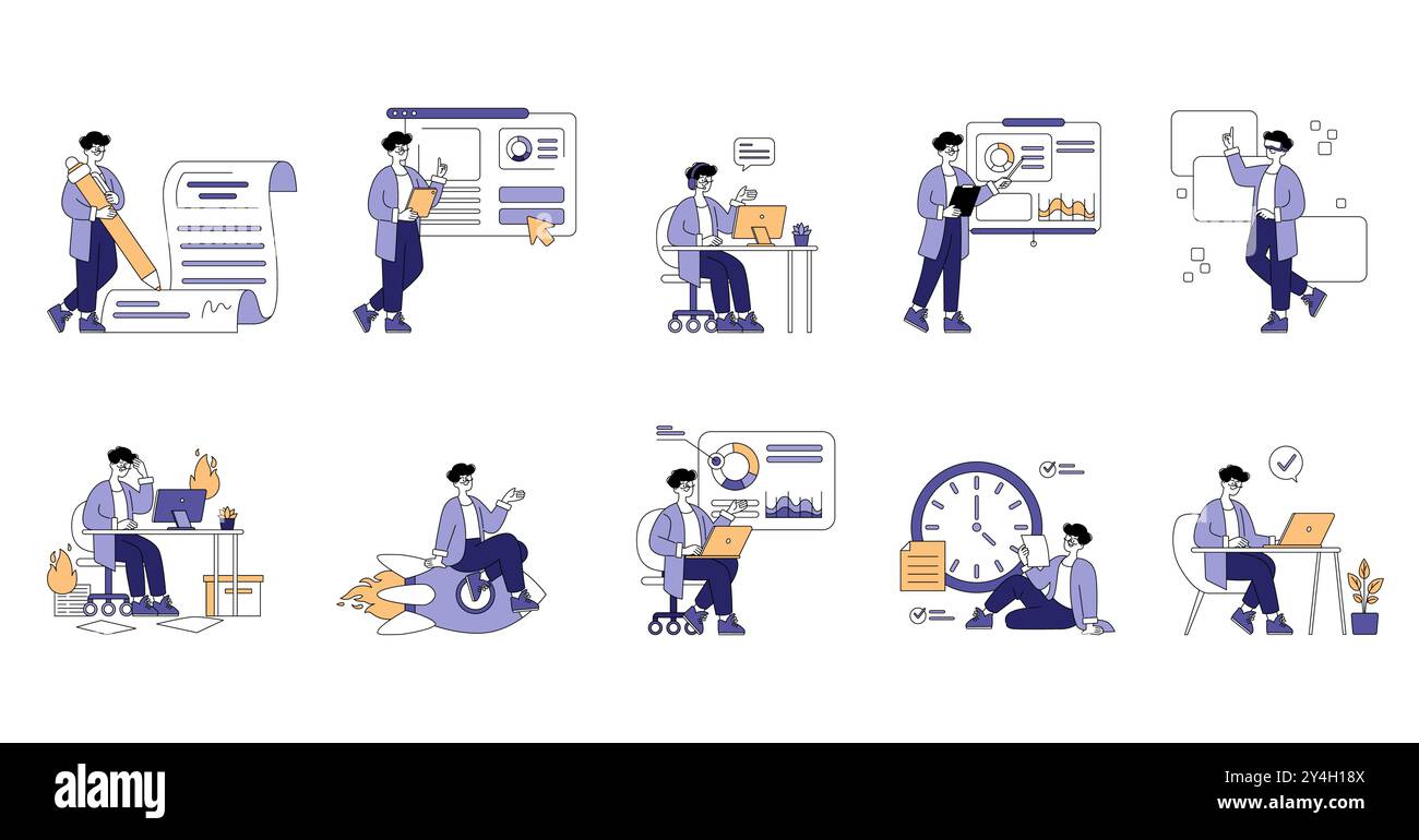 Business Man set. Corporate professional activities and office life ...
