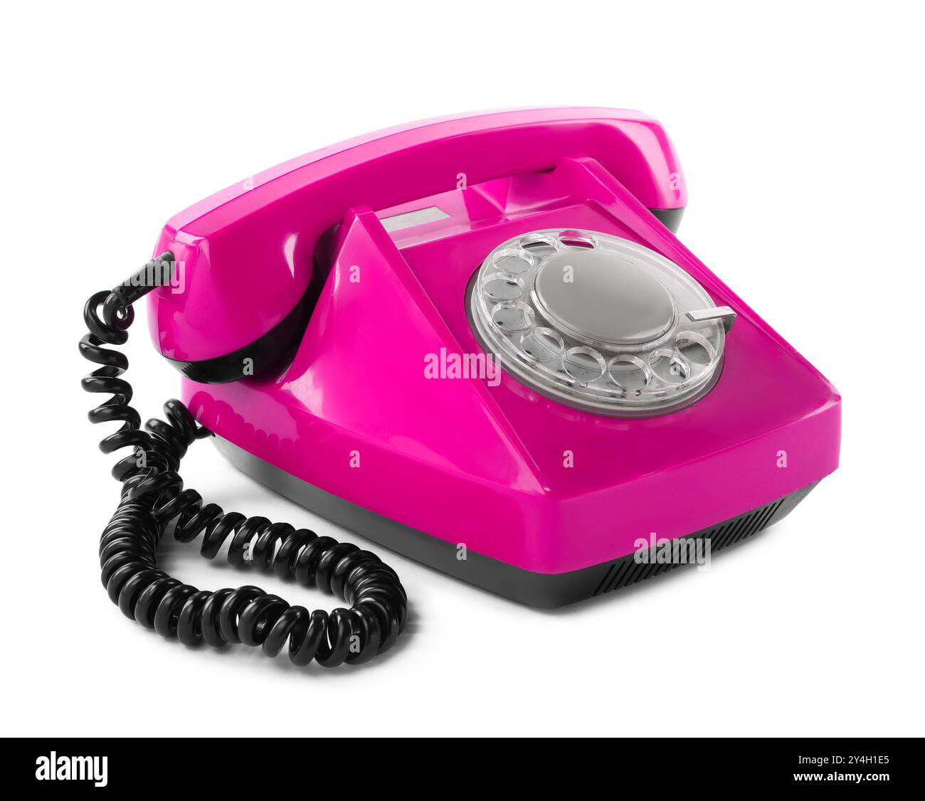 Old magenta color telephone with rotary dial isolated on white Stock ...
