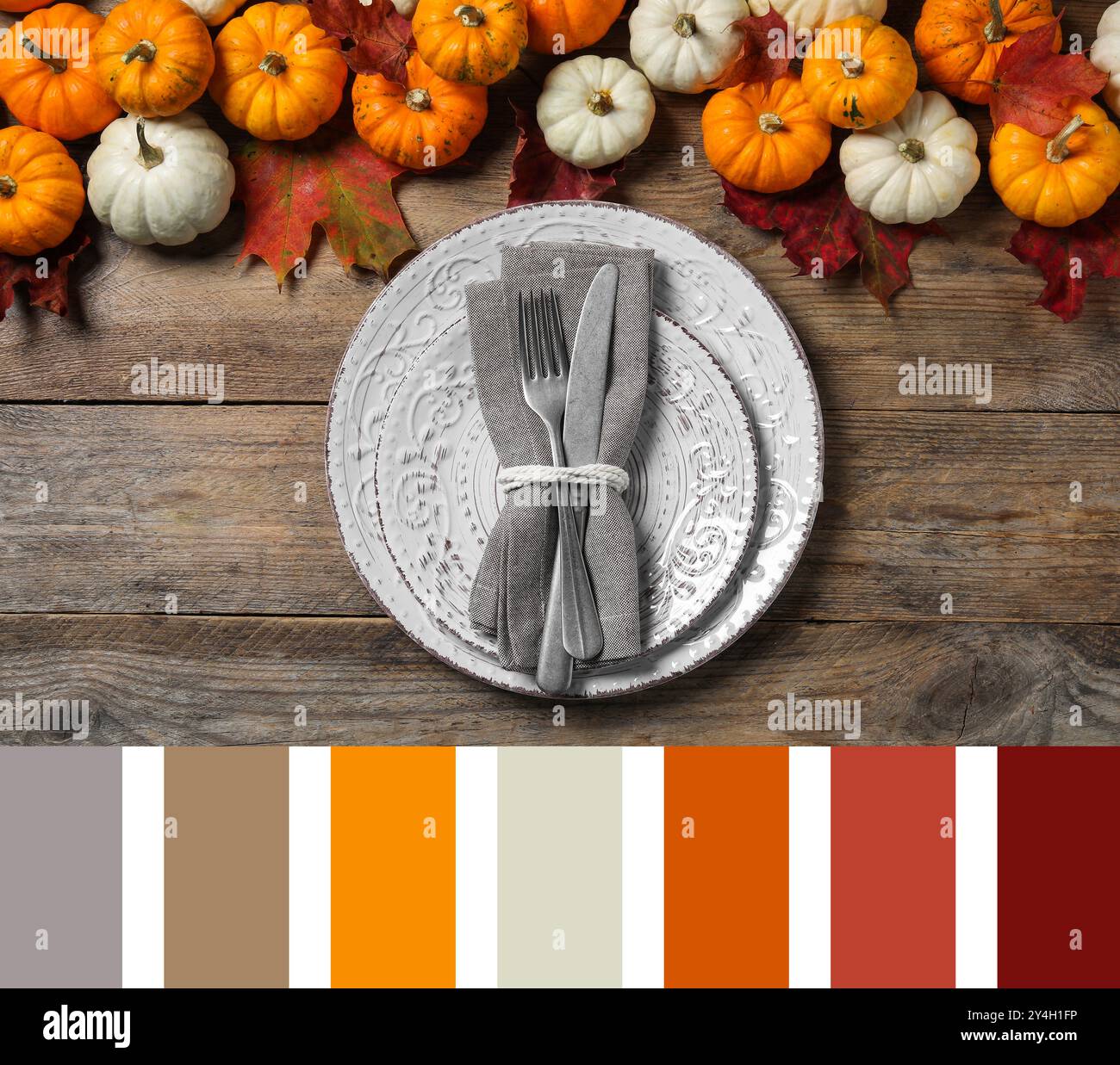 Shades of fall. Autumn table setting and matching color palette Stock ...