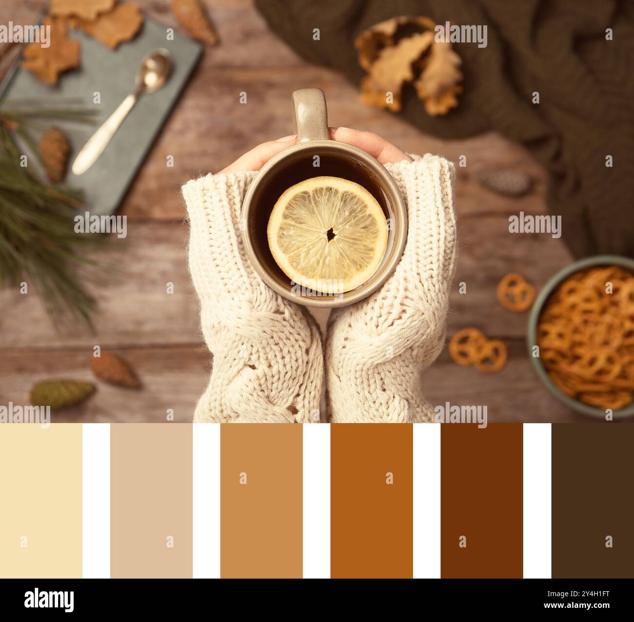 Shades of autumn, collage with photo and matching color palette. Girl ...