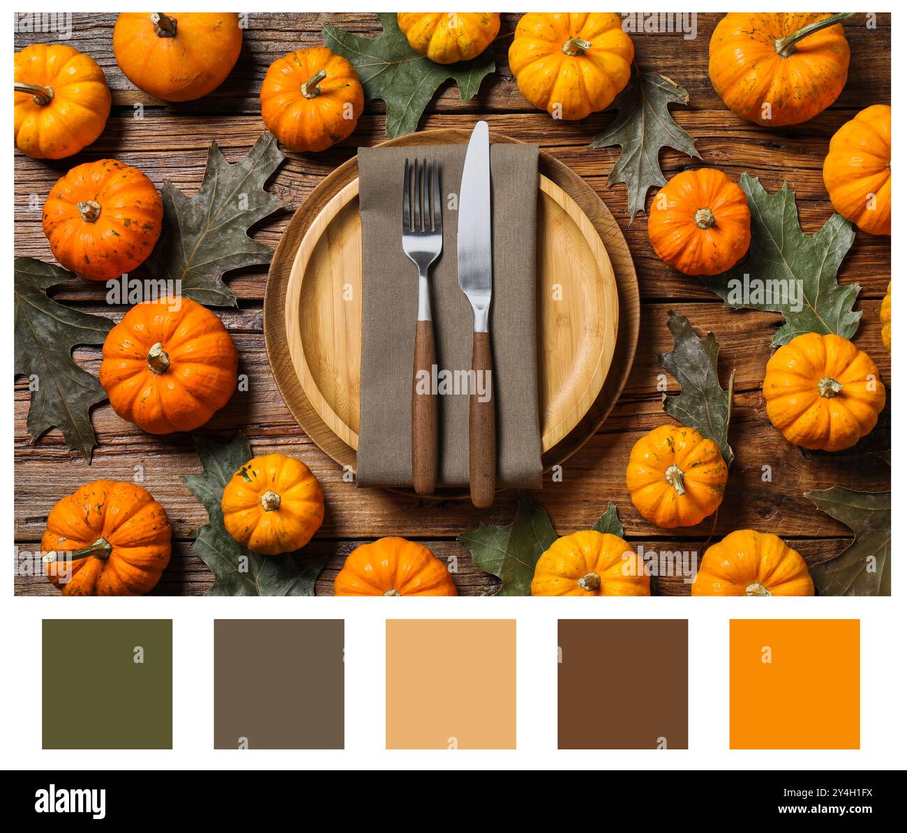 Shades of fall. Autumn table setting and matching color palette Stock ...