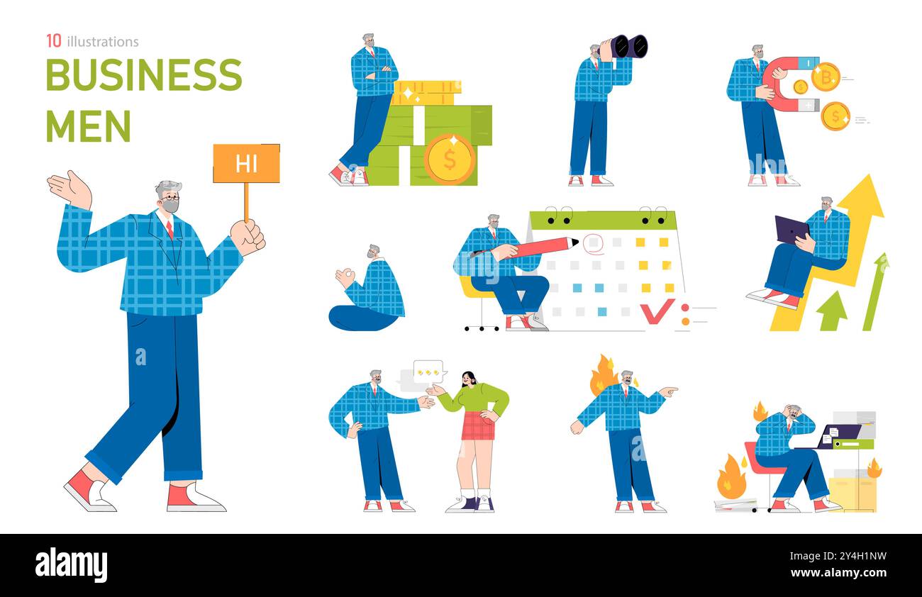 Businessmen set. Corporate life and financial activities illustrated ...