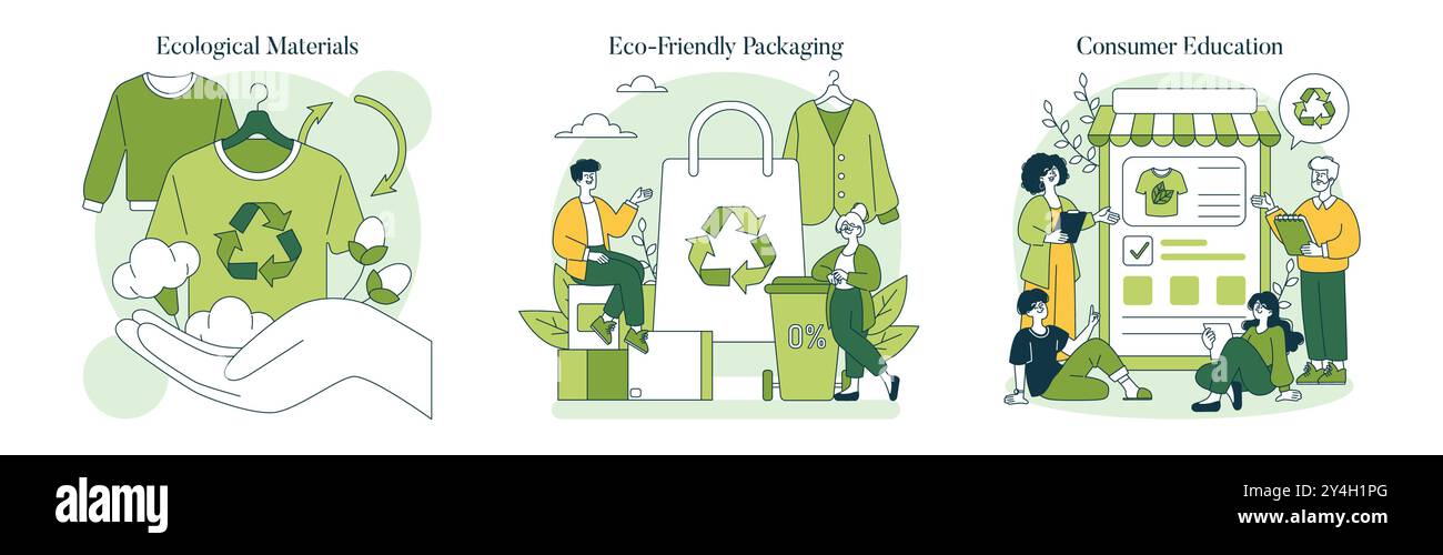 Eco Friendly Fashion set. Sustainable apparel practices from materials ...