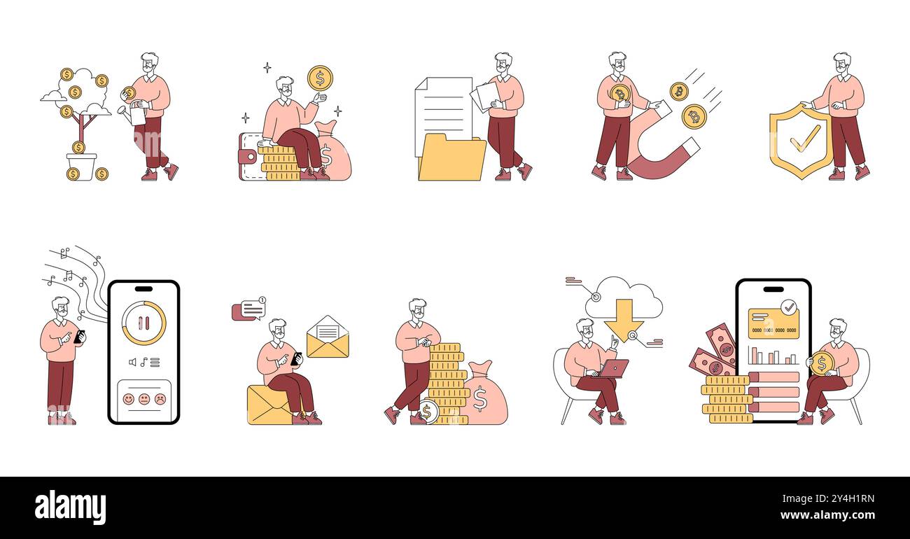 Business People set. Entrepreneur engaging in various financial ...