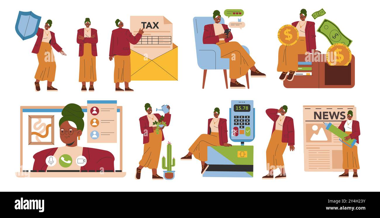 Businesswoman set. Professional activities and daily life captured in ...