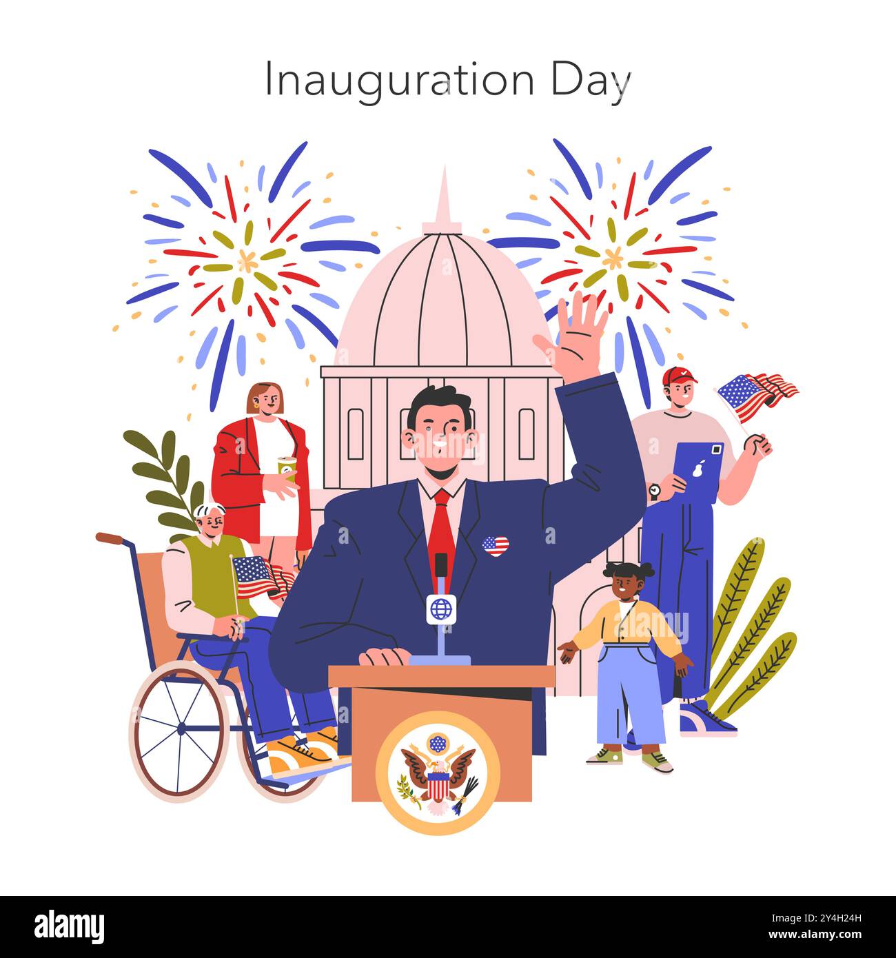 Inauguration Day concept. A festive illustration depicting a newly ...