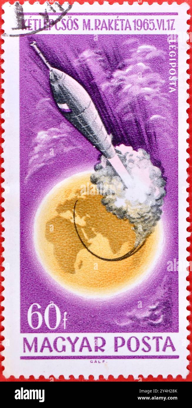Photo of a 60 Hungarian fillér postage stamp featuring the Meteor-1 ...