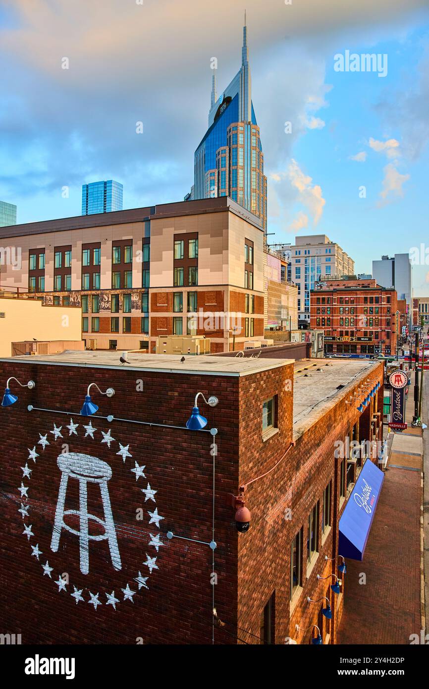Nashville Batman Building Skyline and Broadway Street Aerial View Stock ...