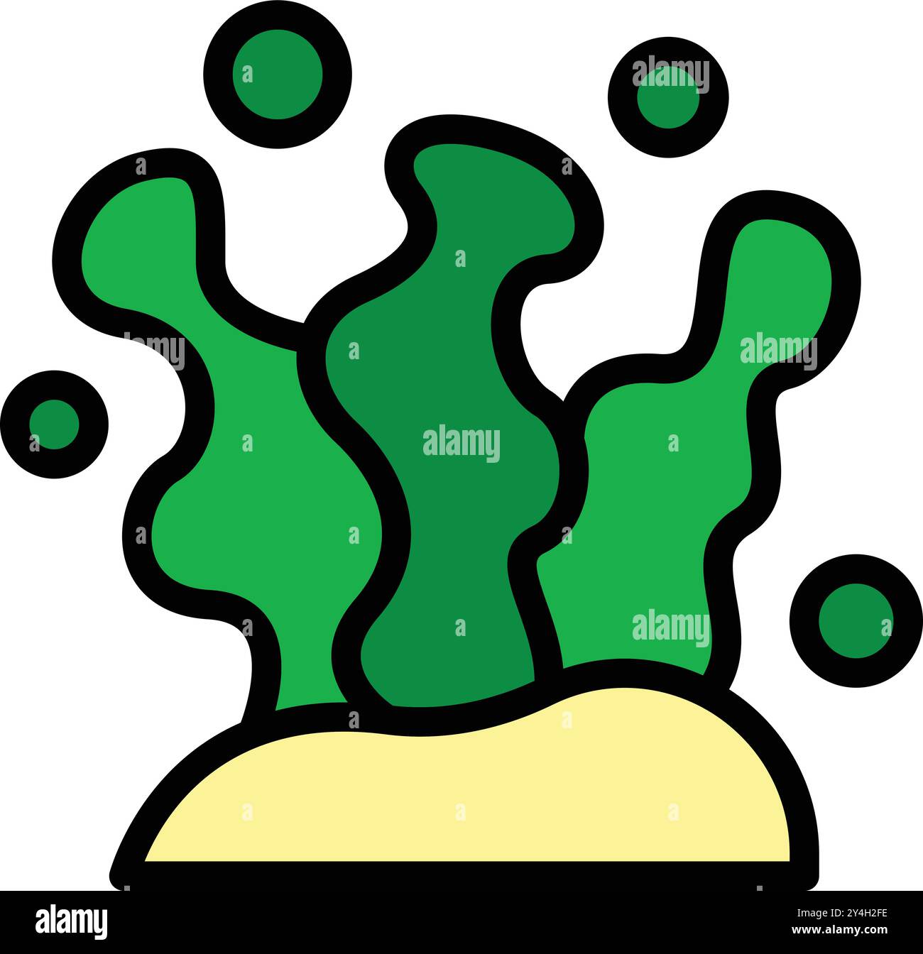 Simple icon of green seaweed growing on the ocean floor, with bubbles ...