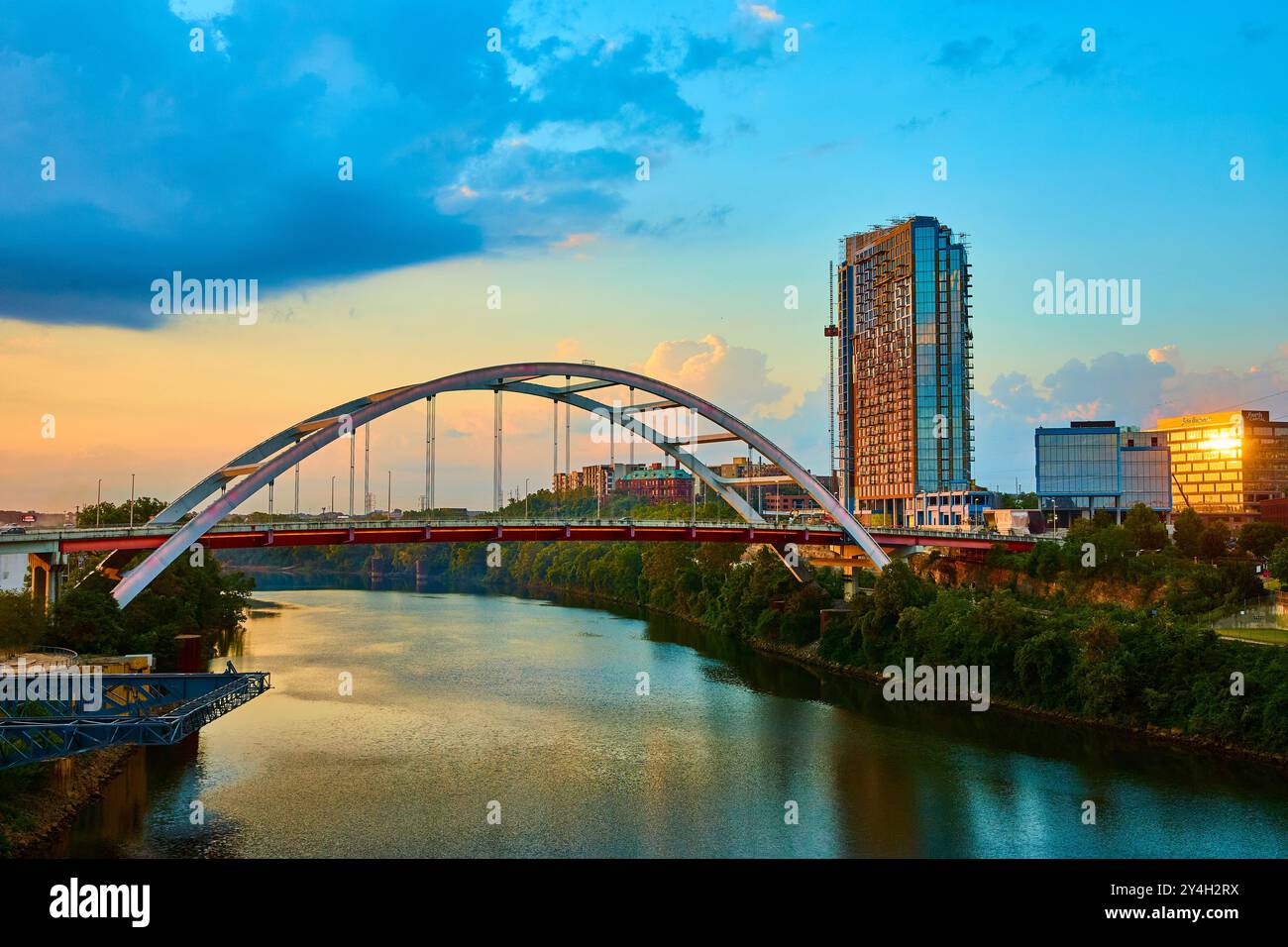 Modern Bridge and Skyscraper at Golden Hour Nashville Riverfront Eye ...